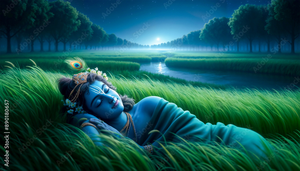 lord krishna sleeping in beautiful landscape Stock Photo | Adobe Stock