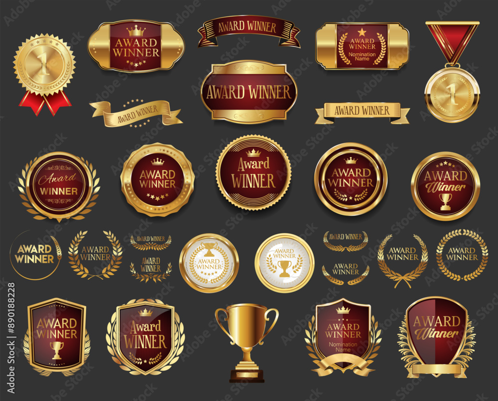 Award Winner emblem collection of gold laurel wreath Luxury gold and ...