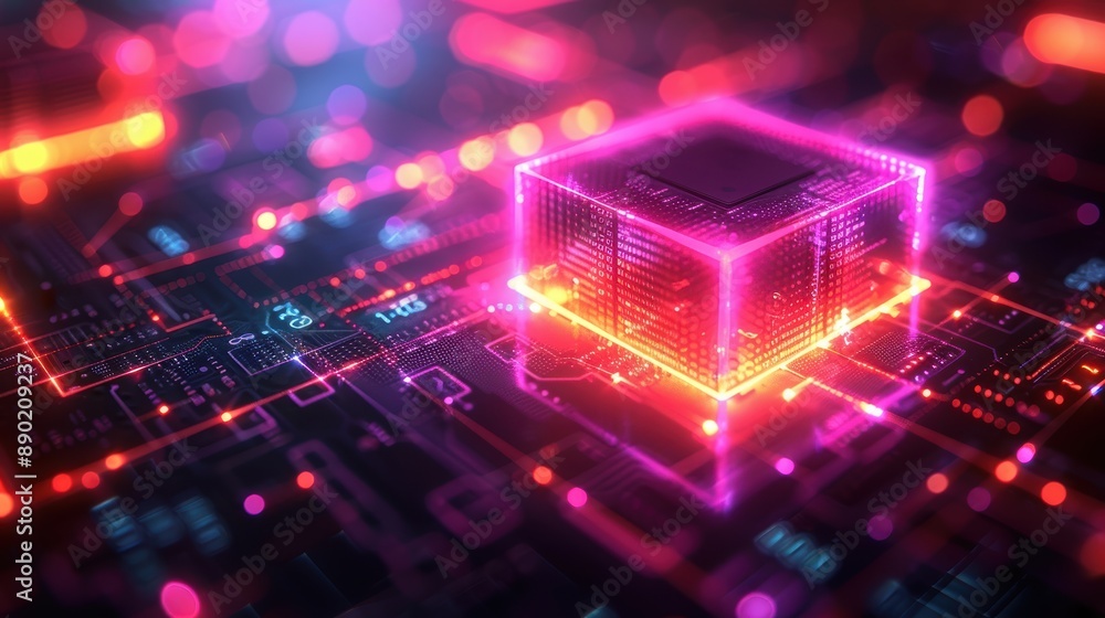 Abstract dark background with bright shining square, light geometry ...