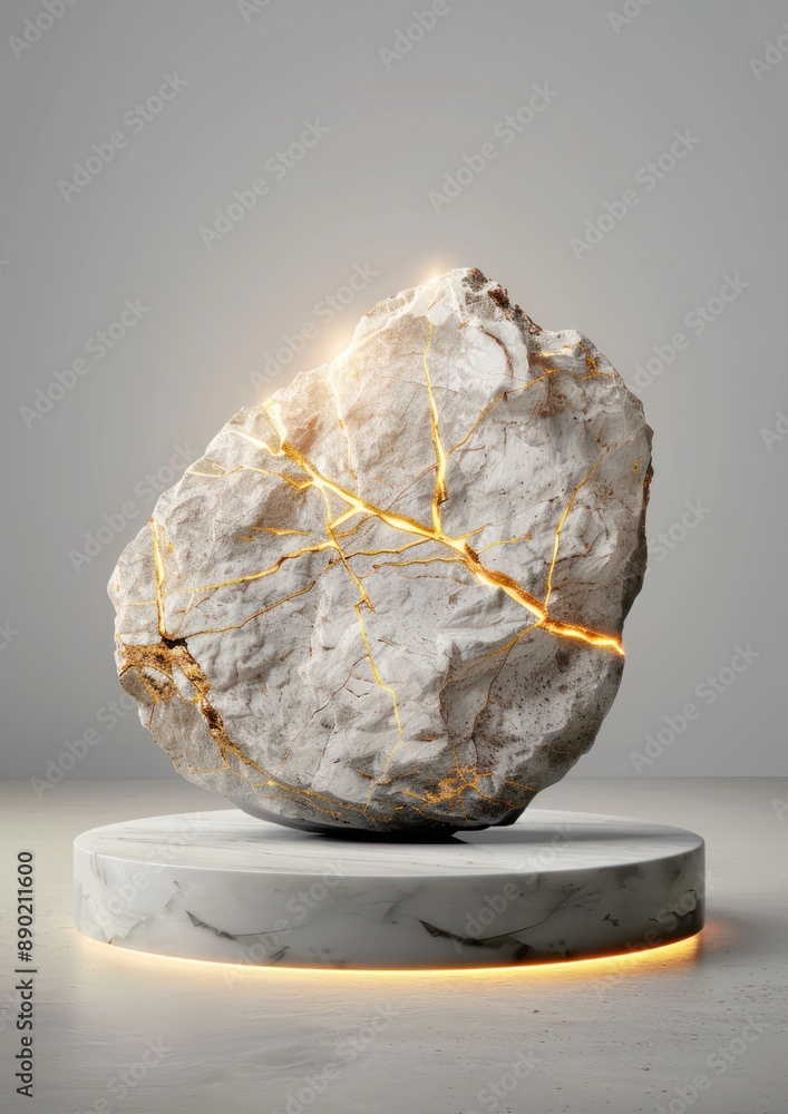 Glowing Elegance: Stone Platform with Golden Highlights for Luxurious ...