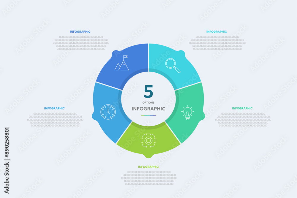 Vector de Stock Circle shape infographic chart template with 5 options ...