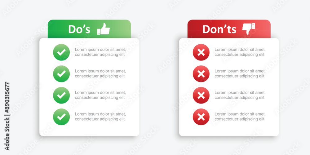 Do and dont icon in flat style. Dos and Don'ts vector illustration on ...