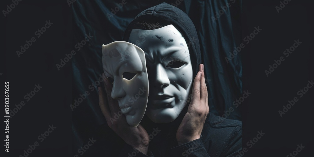 Surreal Portrait of Masked Man in Darkness: Concealed Identity and ...