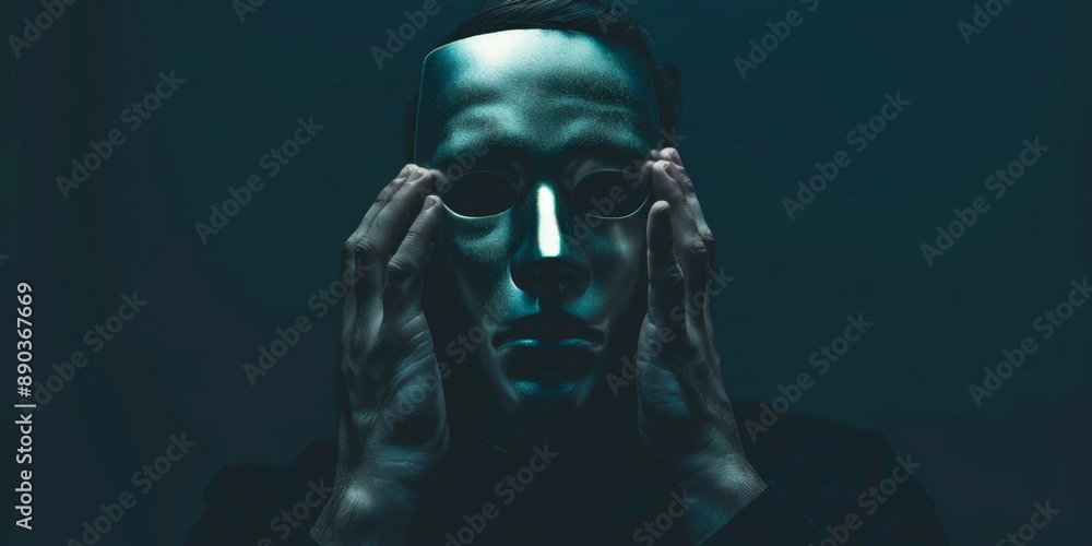 Surreal Portrait of Masked Man in Darkness: Concealed Identity and ...