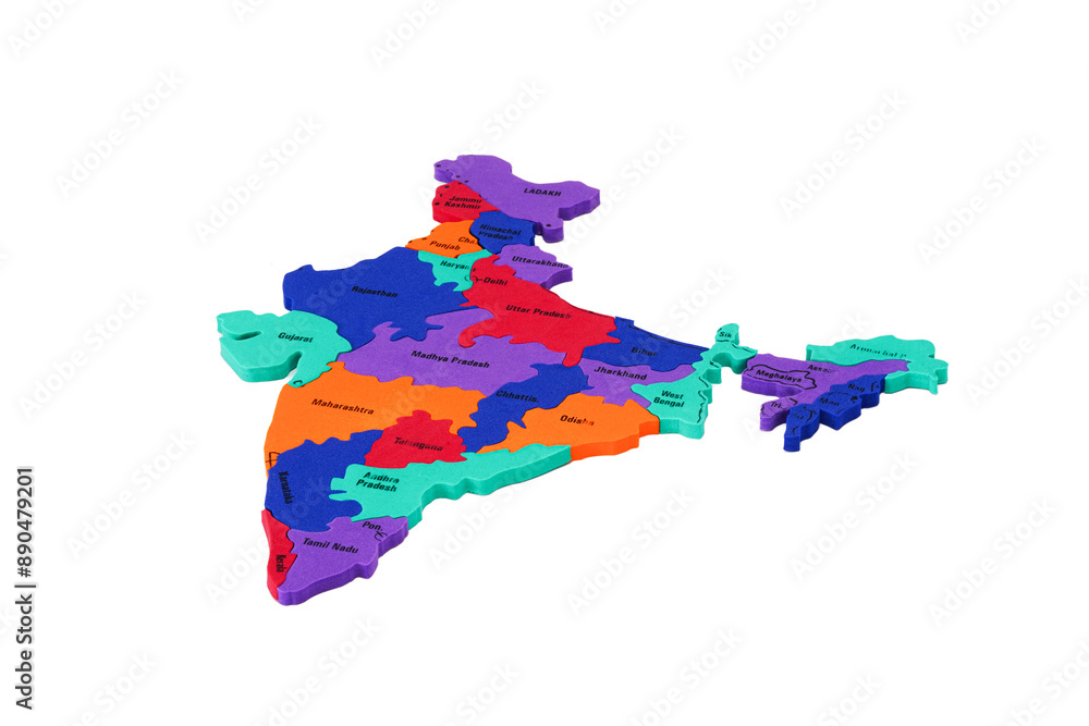 Colorful INDIA Map isolated in white background Stock Photo | Adobe Stock