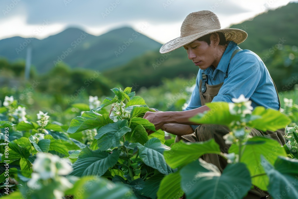 Foto de Stock Dedicated Agriculturist Carefully Harvesting Fresh ...