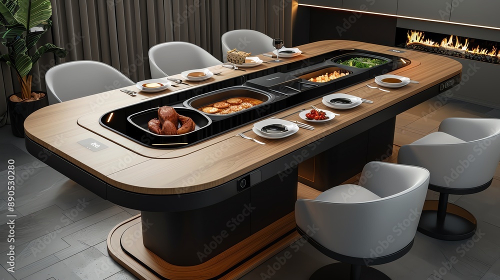 A smart dining table that adjusts height and size based on the number ...