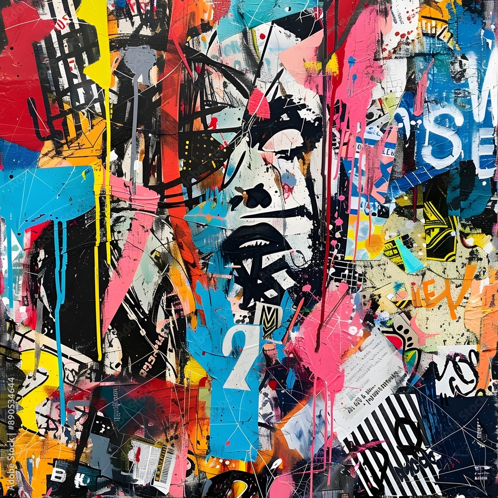 Chaos Collages prints. A colorful abstract painting depicting various ...