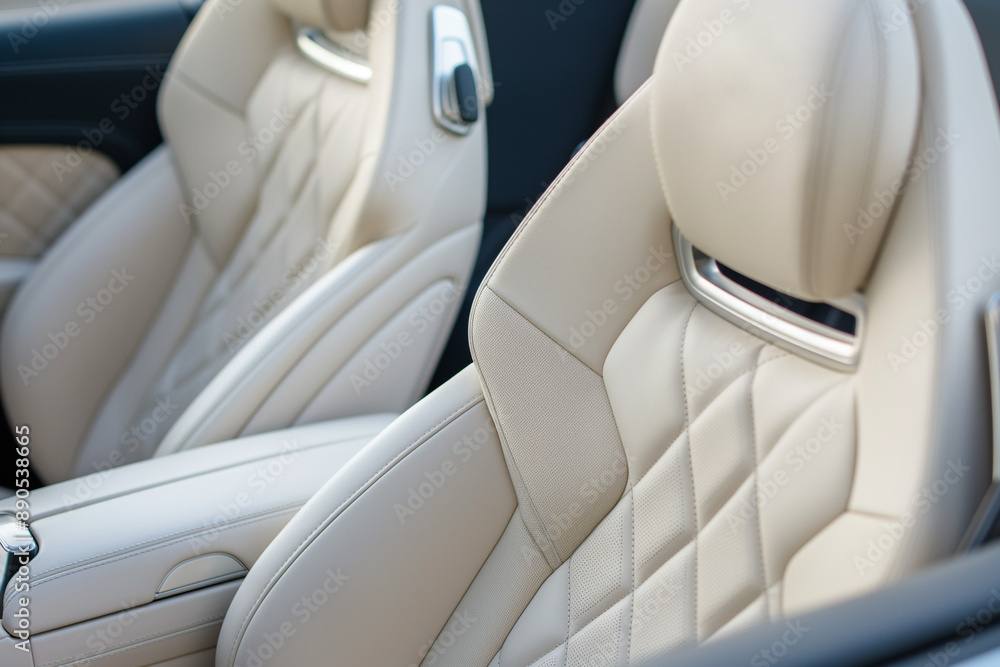 Modern sport white leather car seat interior perforated leather. Stock ...