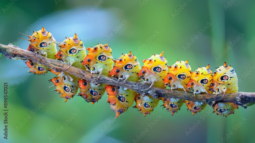 Caterpillars of the African Monarch butterfly change into chrysalises ...