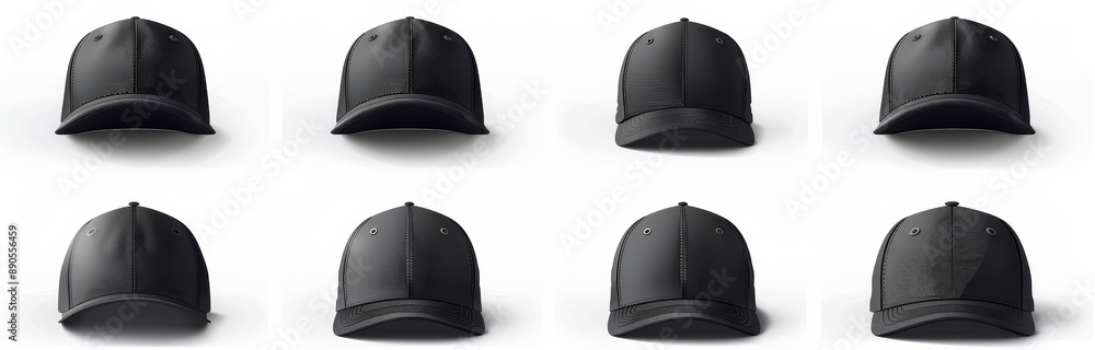 Cutout set of black front and side view hats with transparent ...