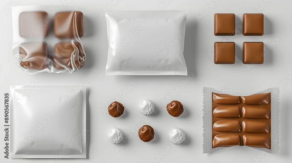 Candy packaging, realistically shown as blank white mockups for ...