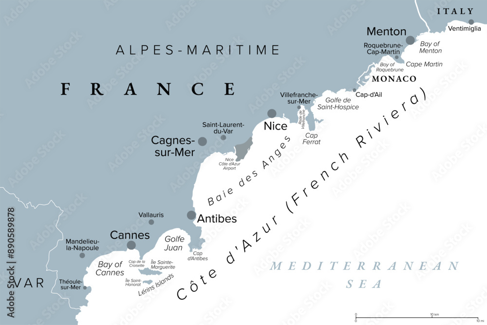 Vector De Stock Monaco Nice And Cannes Gray Political Map The