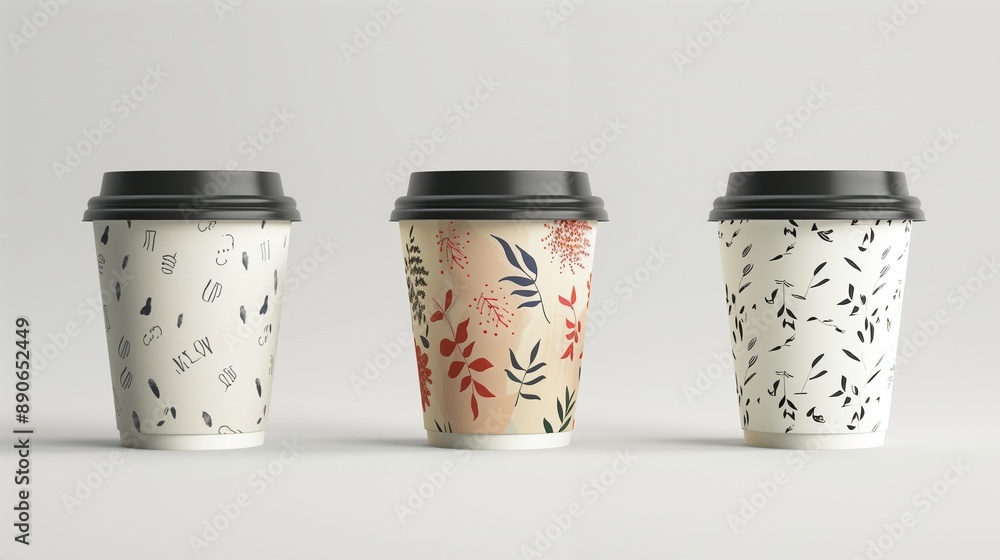 Vibrant floral-patterned single-use coffee cups perfect for takeaway ...