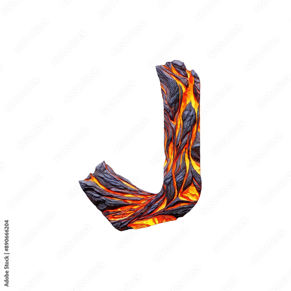 Letter J. Fiery red and yellow Volcanic Lava Rock. typography font ...