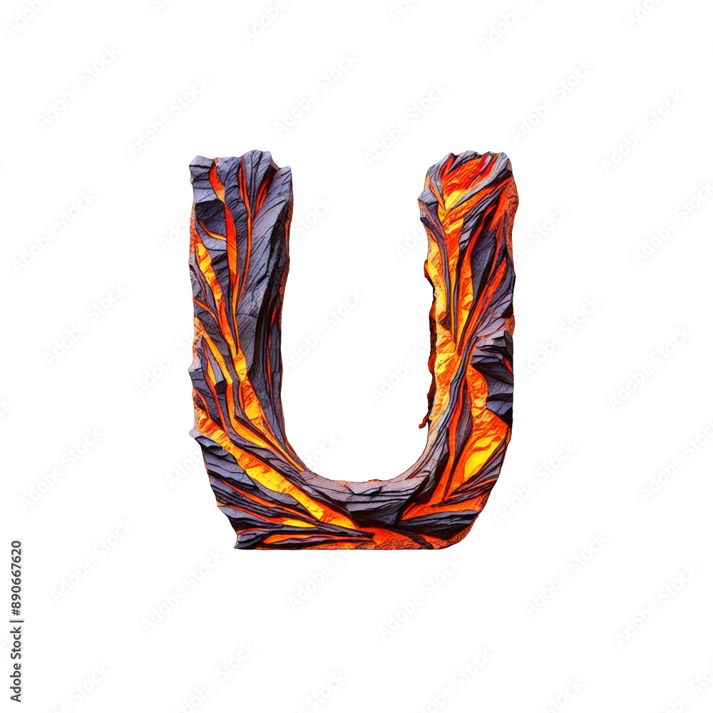 Letter U. Fiery red and yellow Volcanic Lava Rock. typography font ...