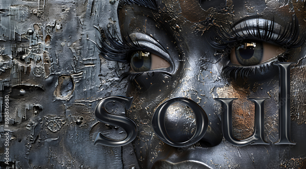 The word, text "soul" made of black metal, from the side is woman´s ...
