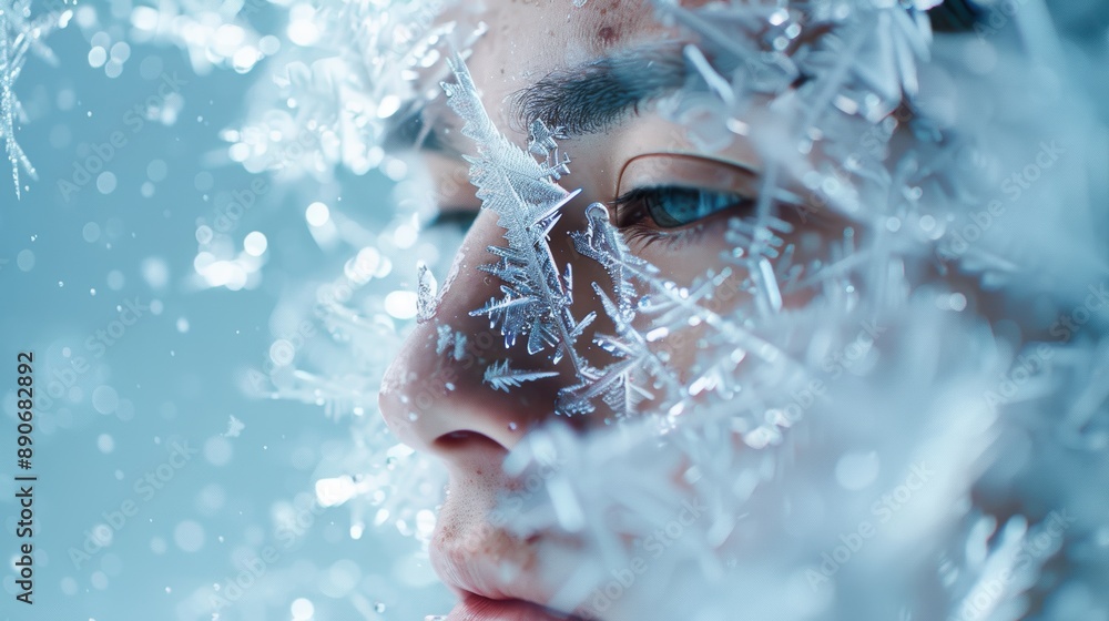 A self portrait where the artist appears as a frozen ice sculpture ...