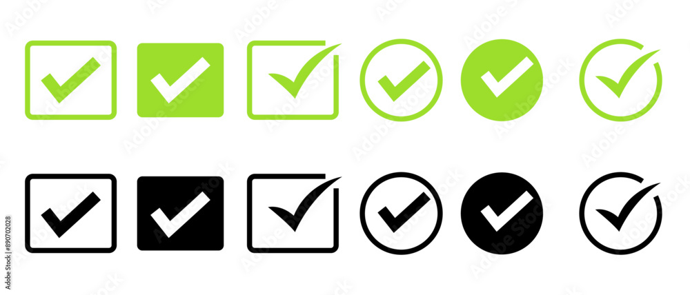 Set of check mark icons. Checked, approved, approved icon. Check mark ...