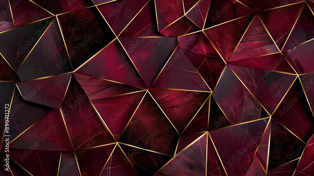 Elegant geometric prisms in rich crimson and deep burgundy, with subtle ...