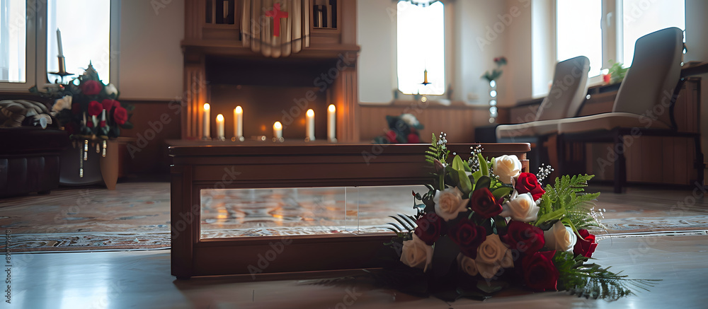 Simple and respectful funeral services banner, leaving room Stock Photo ...