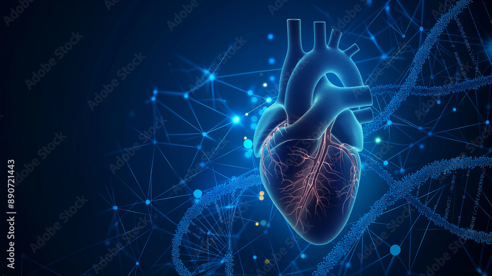 Human heart organ anatomy with DNA sequence illustration. Medicine ...