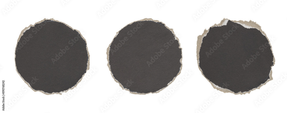 set of torn and ripped paper circles, round shapes with jagged edges ...