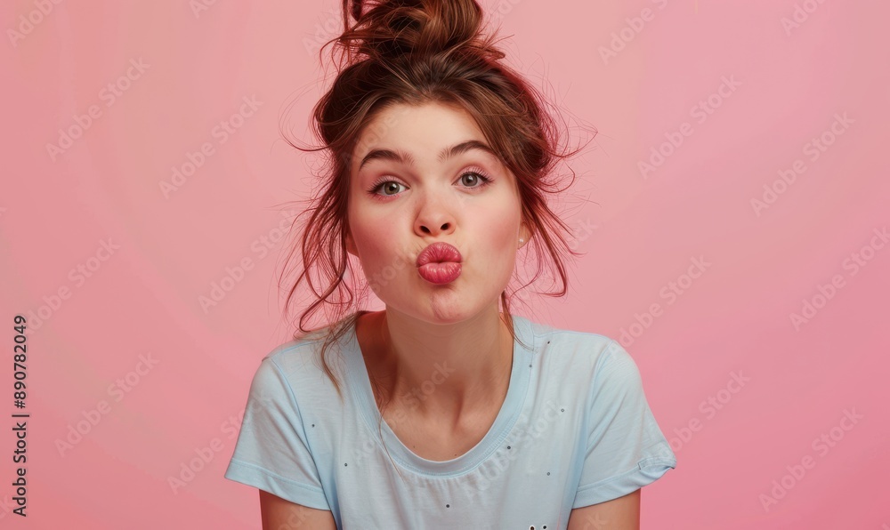 Cute girl with freckles making a kissy face, playful and casual. Free ...