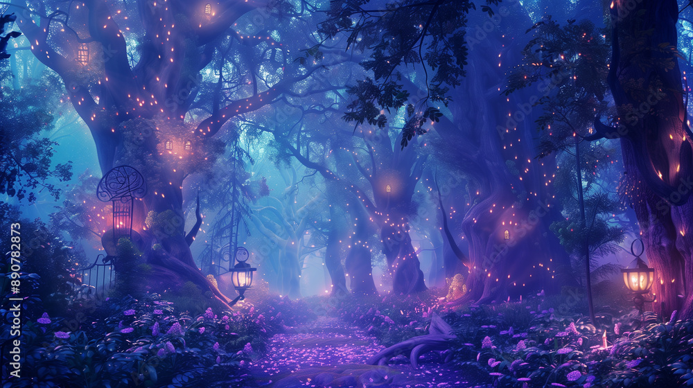 Magical fantasy fairy tale scenery night in a forest Stock Photo | Adobe Stock