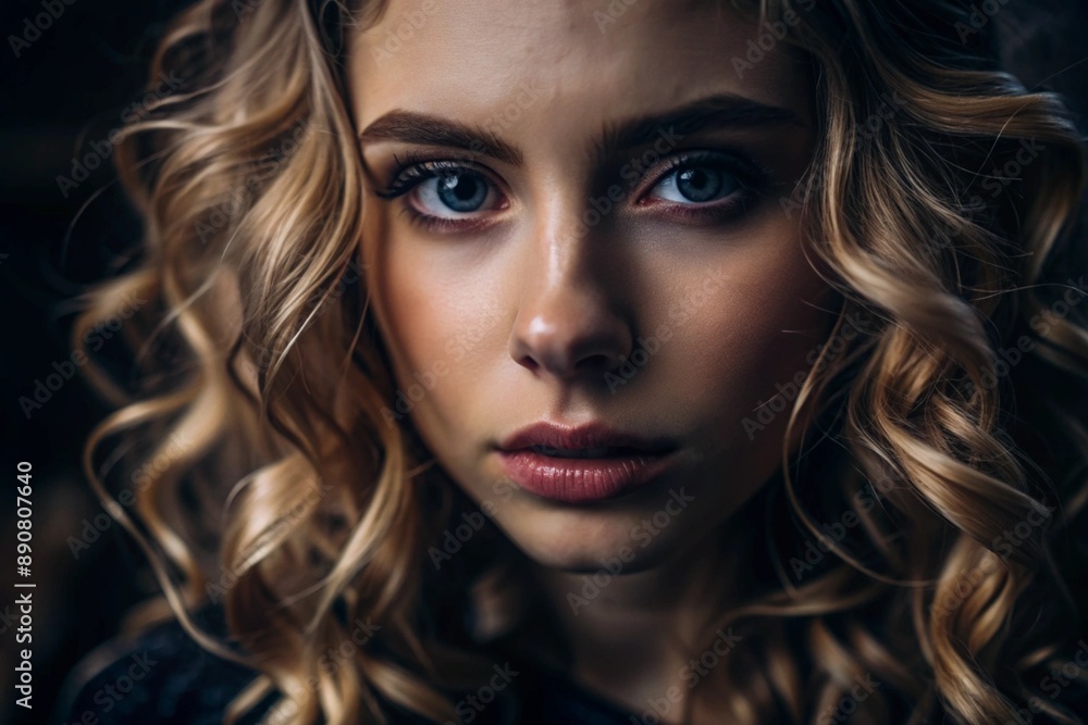 A deep, emotional portrait. The face of a young girl without makeup ...