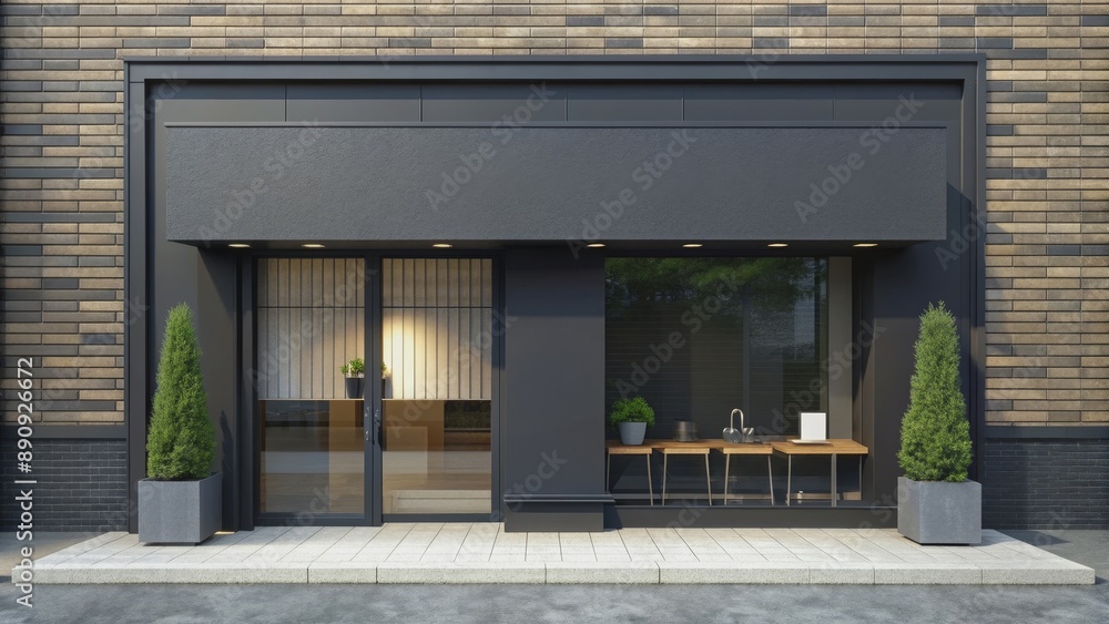 Black painted coffeeshop facade with minimalist design, black, coffee ...