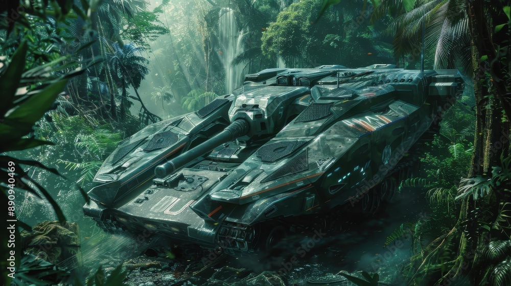 Futuristic Tank Navigating Alien Jungle with Adaptive Propulsion System ...
