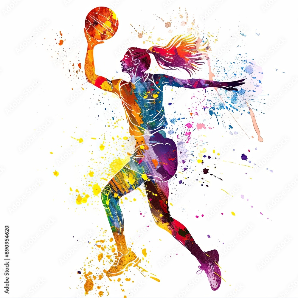 volleyball player reaching for a shot is illustrated in a dynamic ...