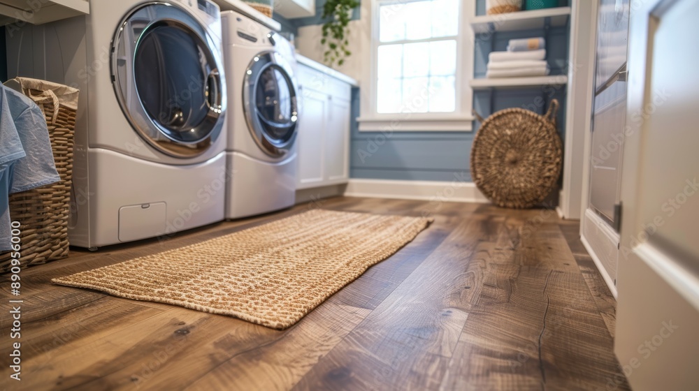 A photo of a finished laundry room with new, waterproof vinyl flooring ...