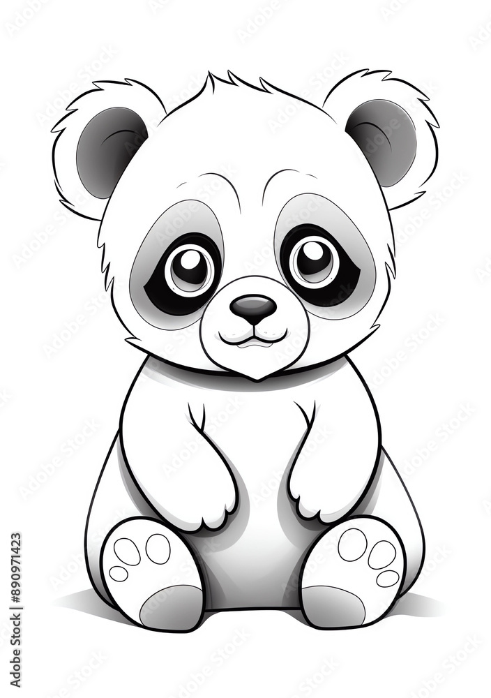 A cute cartoon panda bear coloring page with bold black lines on a ...