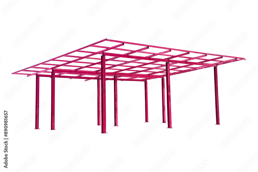 Structure of brown, red steel for building construction isolated on cut ...