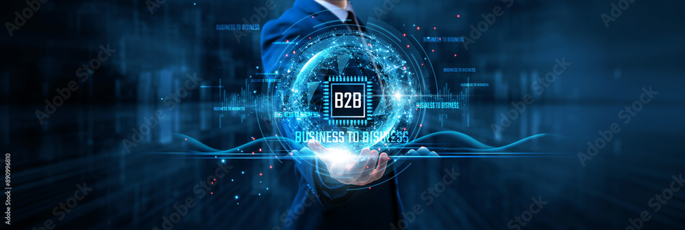 B2B: Businessman holds B2B on global structure network and business ...