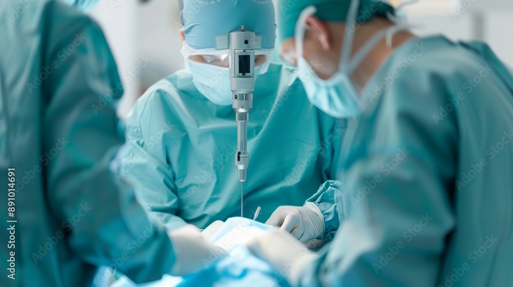 A surgeon performing a delicate operation with robotic precision tools ...