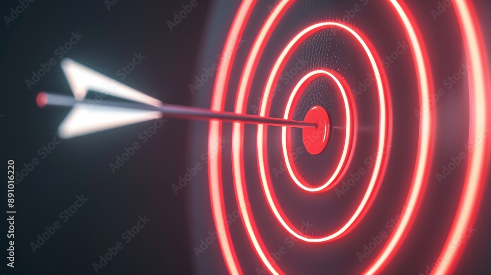 Nighttime scene of a glowing bullseye target, neon rings illuminating ...