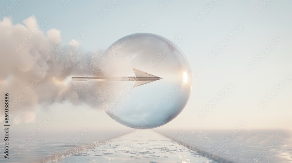 An ethereal arrow made of mist passing through a translucent ...