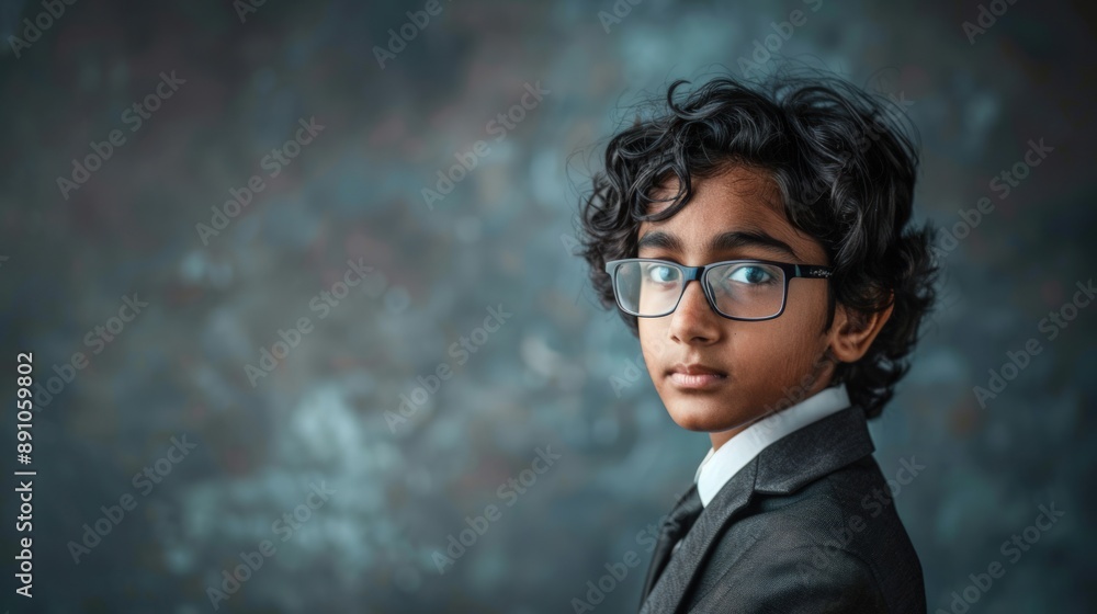 young Indian intelligent boy smiling with fair skin wearing coat and ...