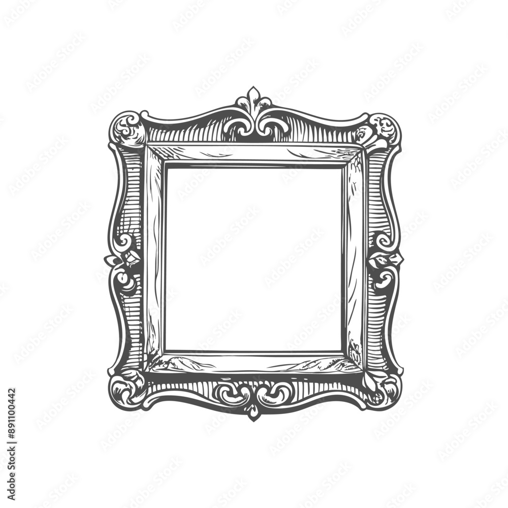 vintage picture frame engraving hand drawn illustration isolated white ...