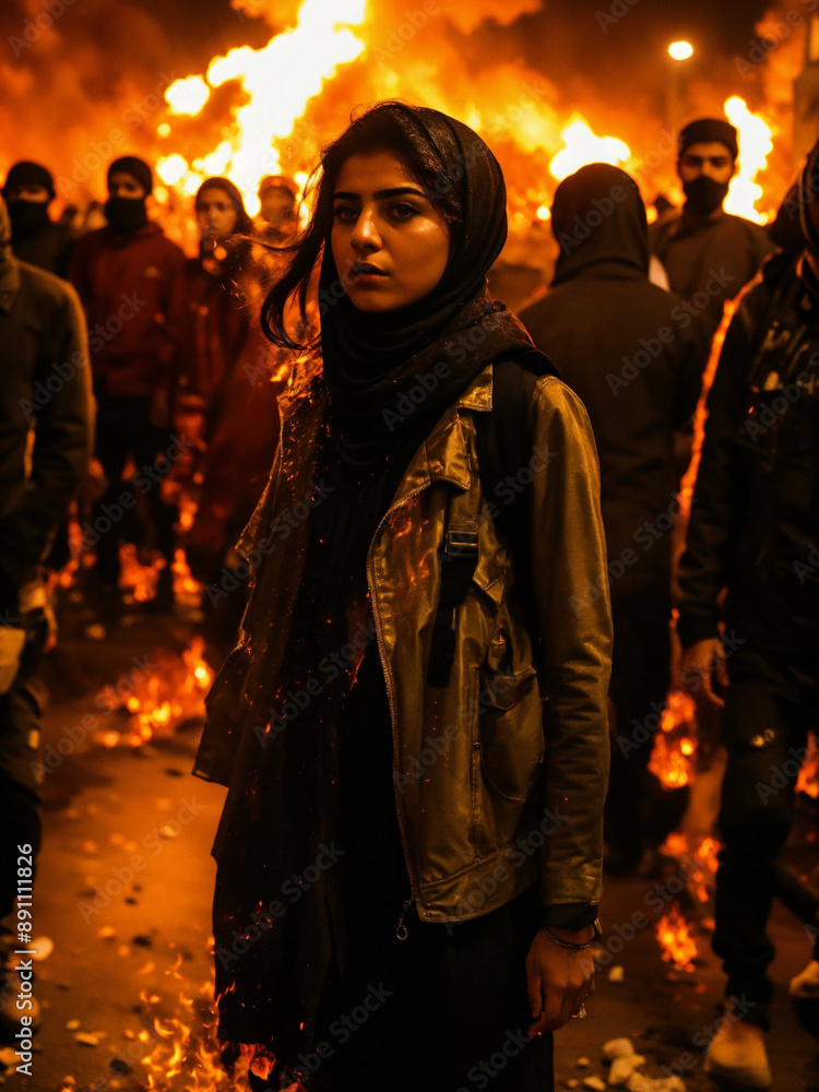 Dark Aesthetic Photo An Iranian Girl Amids A Choatic Street In Tehran