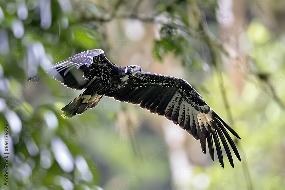 Harpy Eagle soaring above the Amazon canopy its sharp eyes scanning for ...