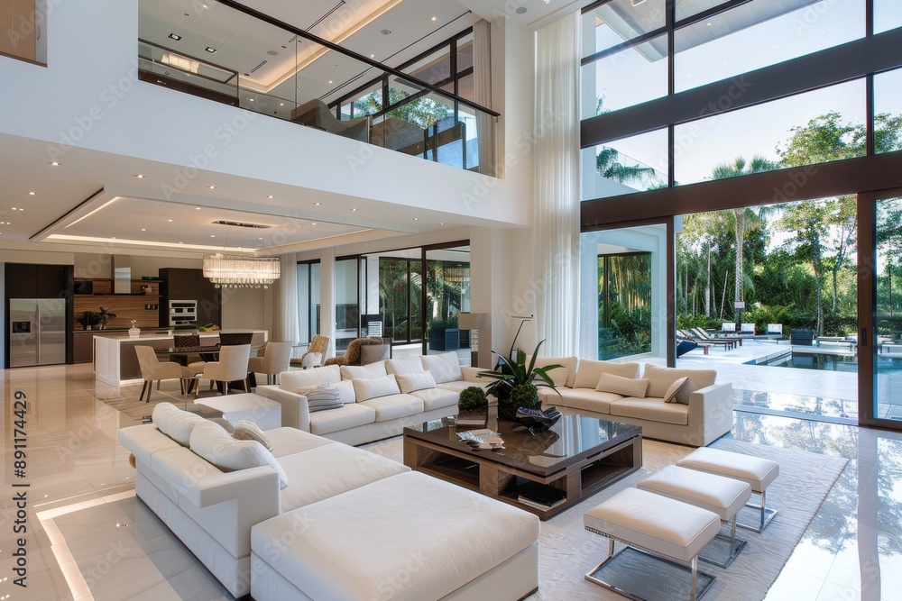 A visually appealing living room with a strong concept and modern ...