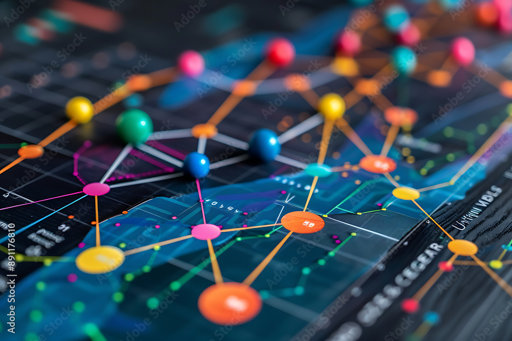 A Detailed Close Up Of A Colorful Network Data Visualization Chart With Interconnected Nodes And