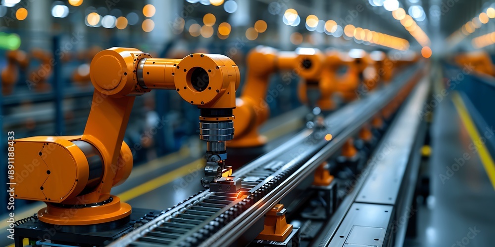 Smart industry robot arms for digital factory technology showing ...