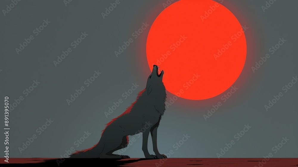 Howling werewolf under a blood-red moon, transformation in progress ...
