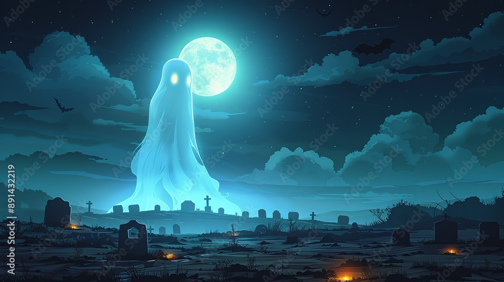 Specter floating through a foggy cemetery under the moonlight ideal for ...
