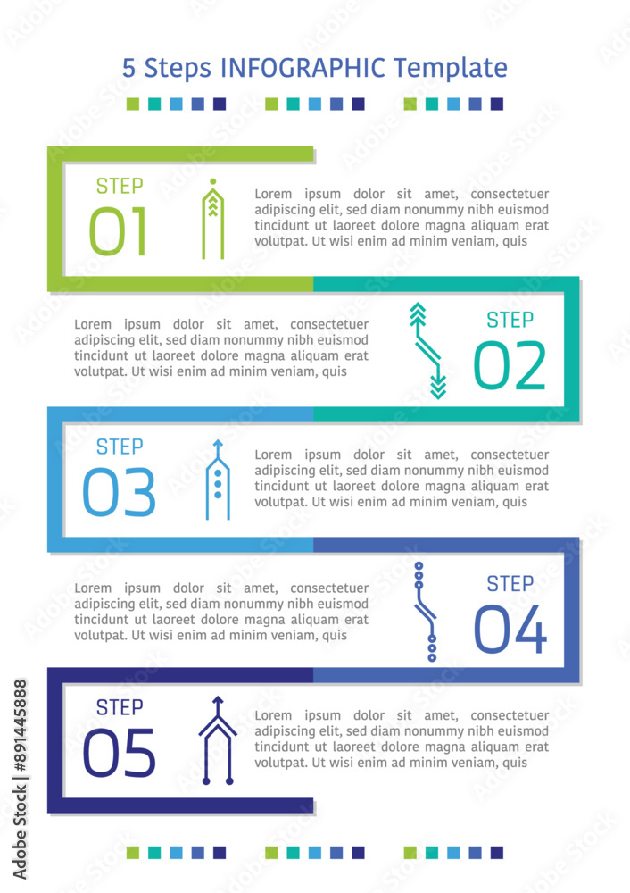 5 steps infographic template, colorful line with text frame and symbols ...